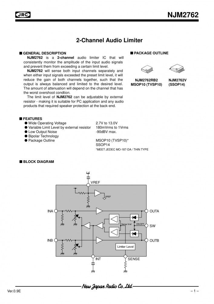NJM2762 datasheet page 1