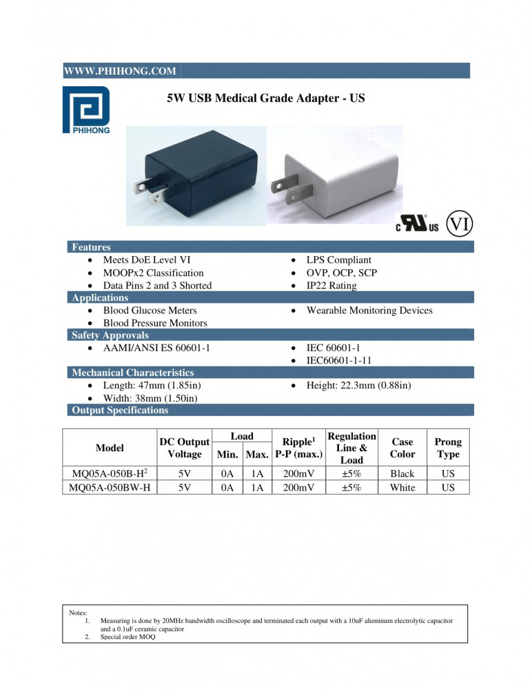 Phihong MQ05A-050B-H document page 1