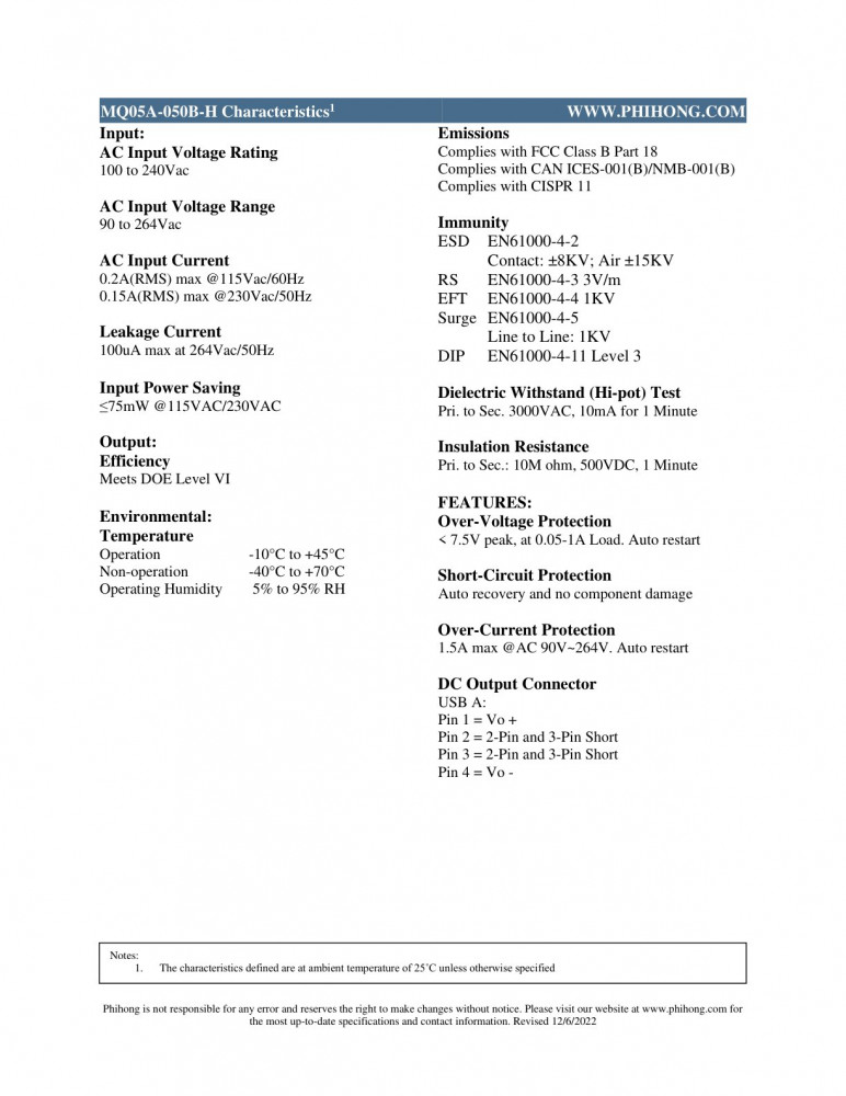 Phihong MQ05A-050B-H document page 2