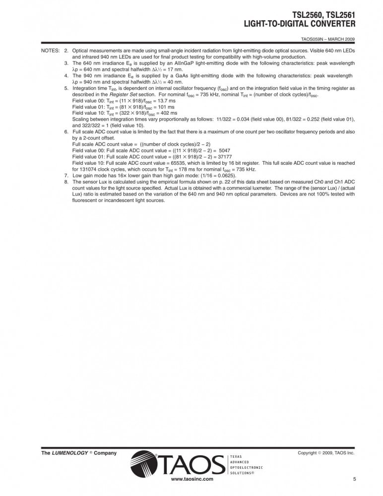 TSL2561T datasheet page 5