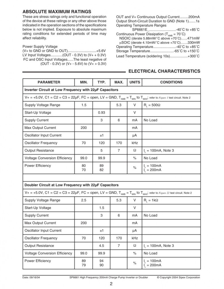 SP6661 datasheet page 2
