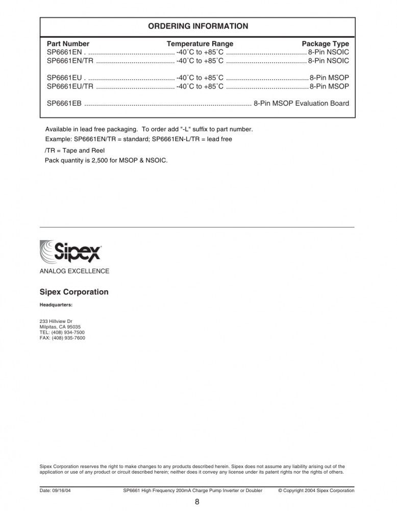 SP6661 datasheet page 8