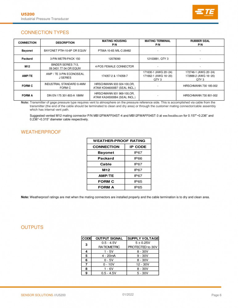 U5200 pressure transducer datasheet page 6