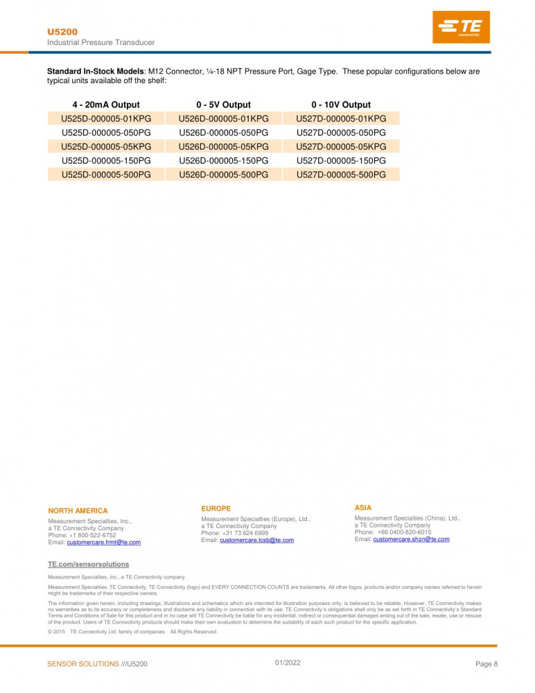 U5200 pressure transducer datasheet page 8