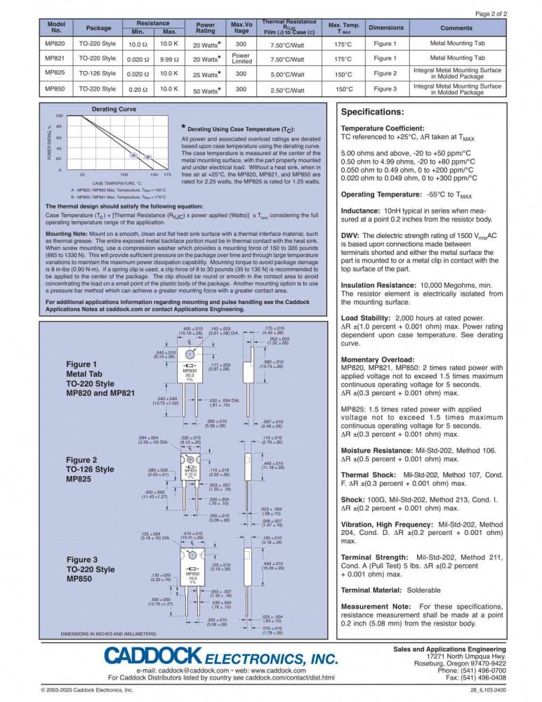 Caddock MP800 Series datasheet page 2