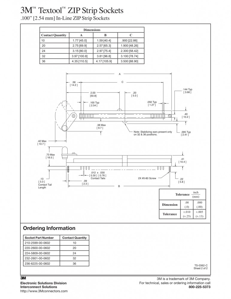 3M Textool ZIP Strip Socket technical document page 2