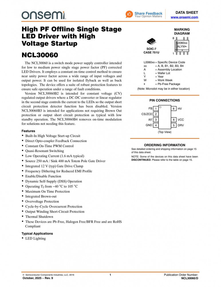NCL30060 datasheet page 1