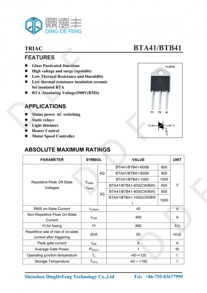 BTA41-1000BW datasheet page 1