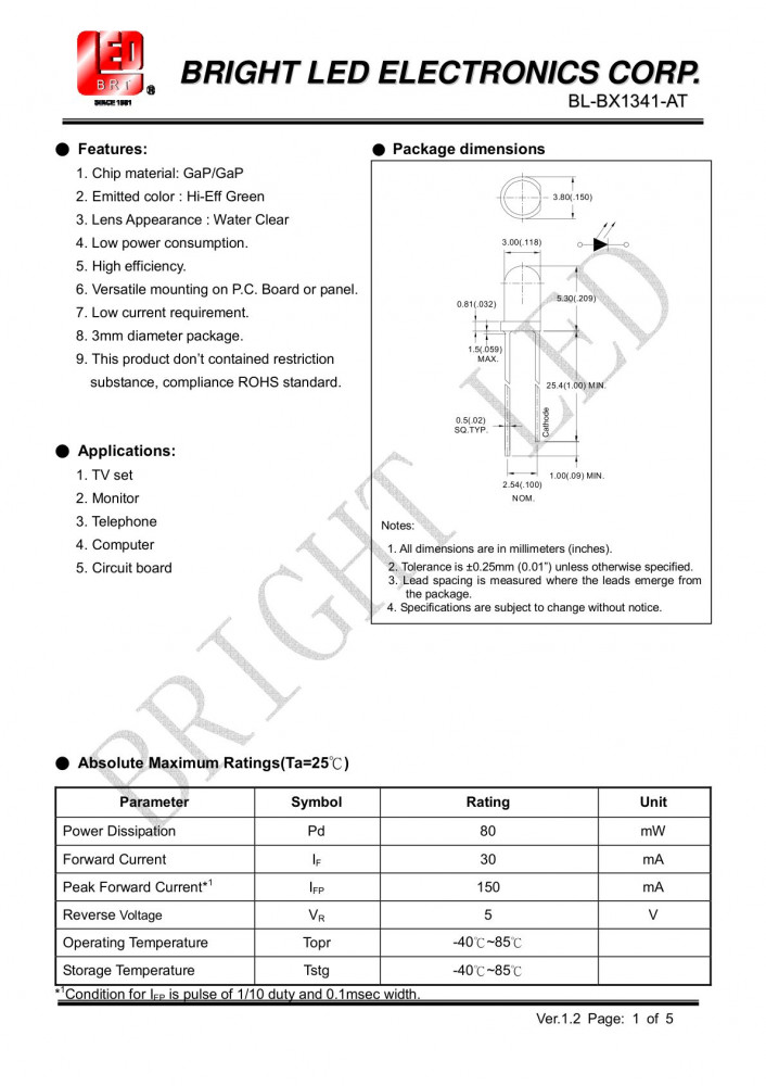 BL-BX1341-AT technical document page 1