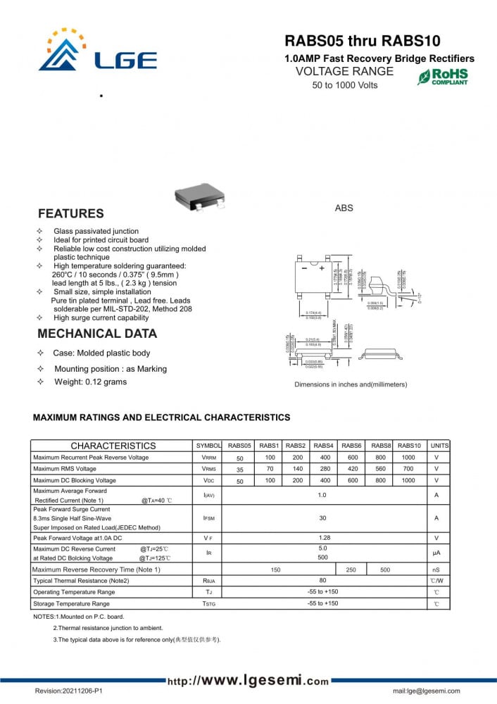 LGE RABS10 datasheet page 1