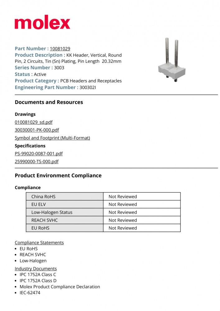 MOLEX KK 508 connector specification page 1
