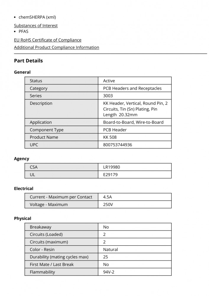 MOLEX KK 508 connector specification page 2