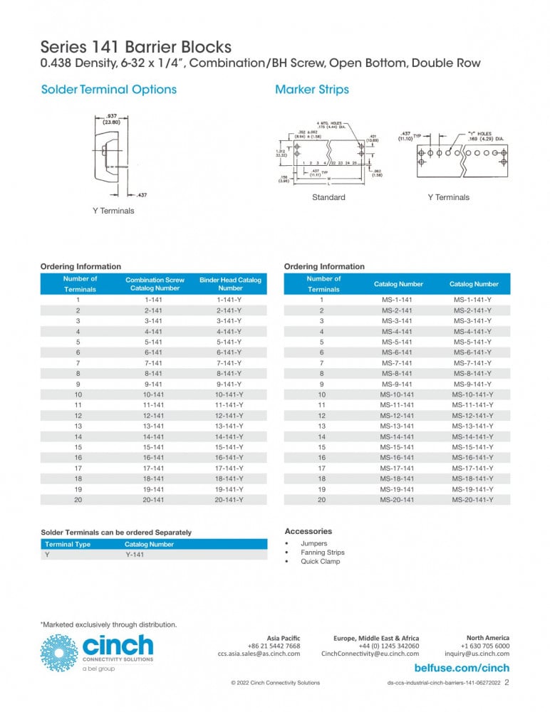 CINCH Series 141 barrier block datasheet page 2