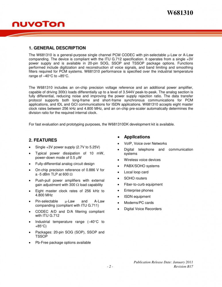 W681310 datasheet page 2