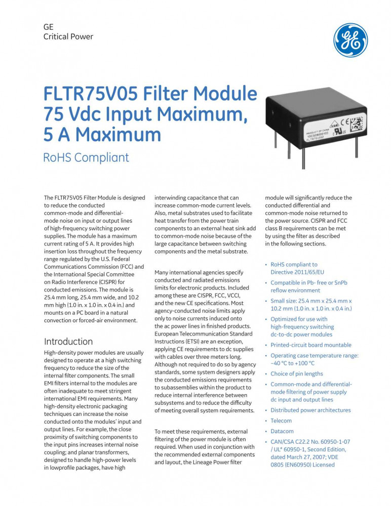 FLTR75V05 technical document page 1