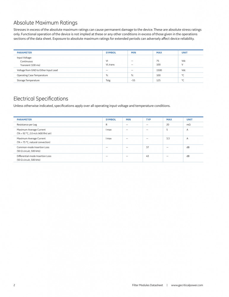 FLTR75V05 technical document page 2