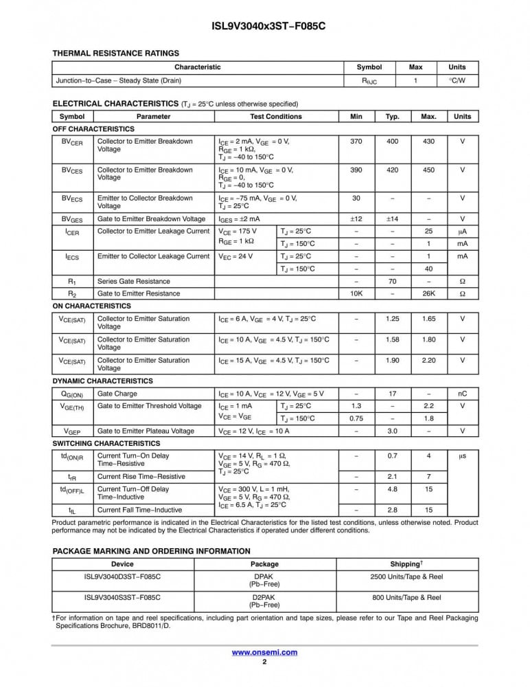 ISL9V3040S3ST-F085C datasheet page 2