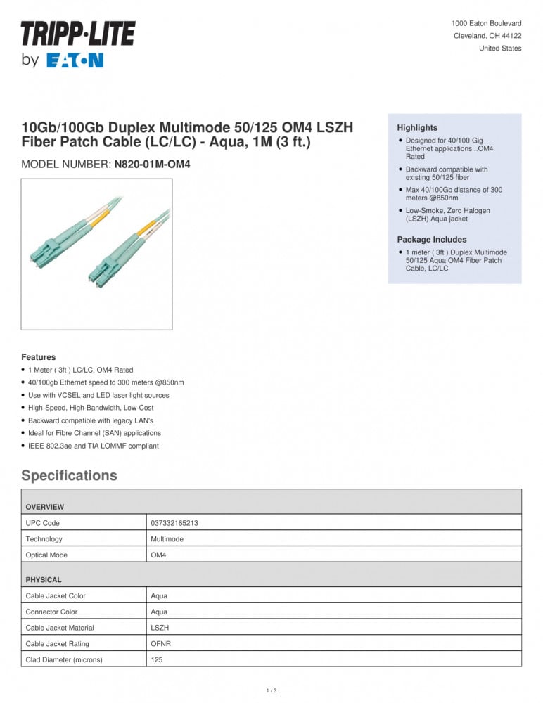 N820-01M-OM4 technical document page 1