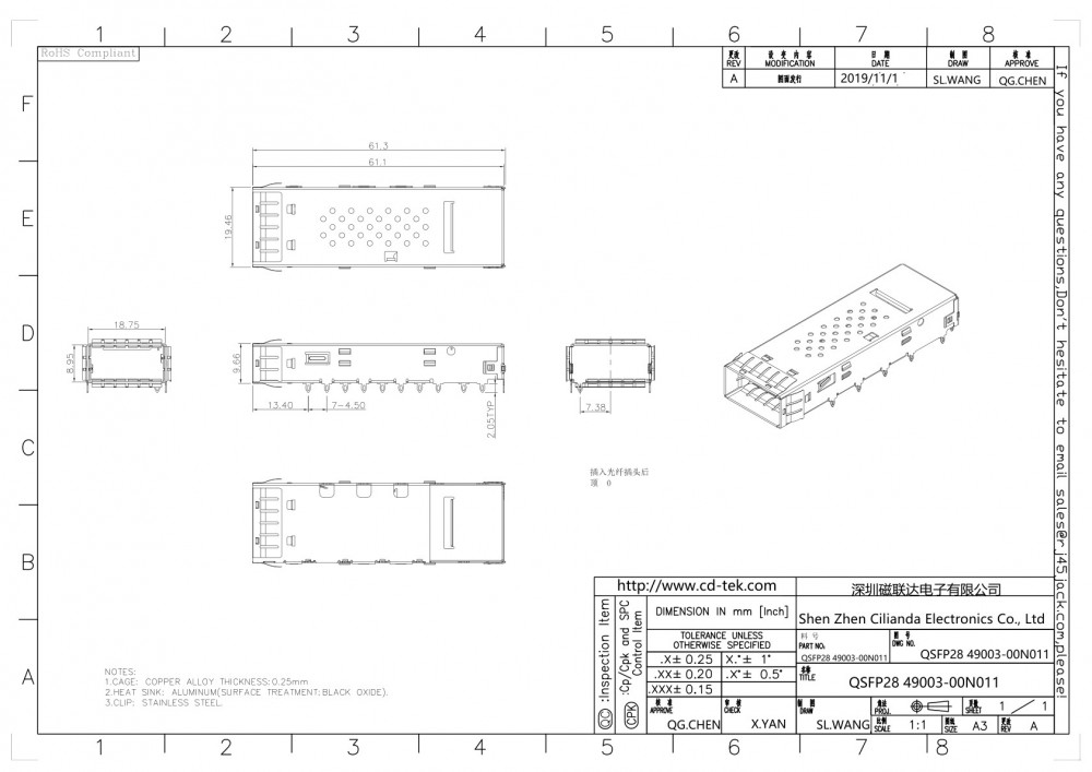 QSFP28 49003-00N011 manufacturer drawing page 1