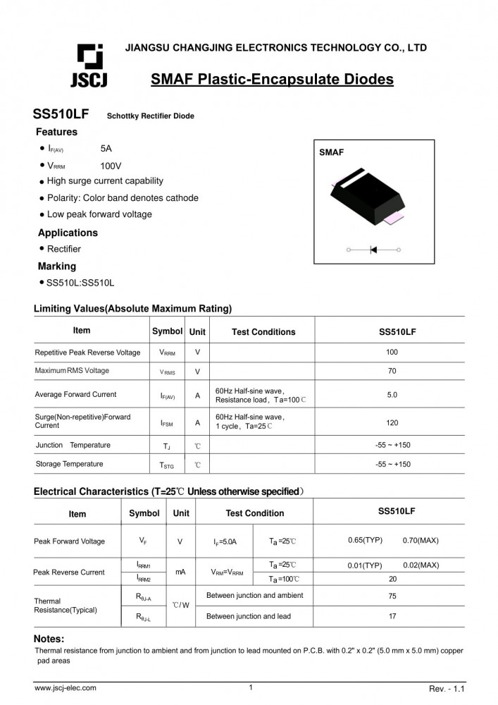 SS510LF datasheet page 1