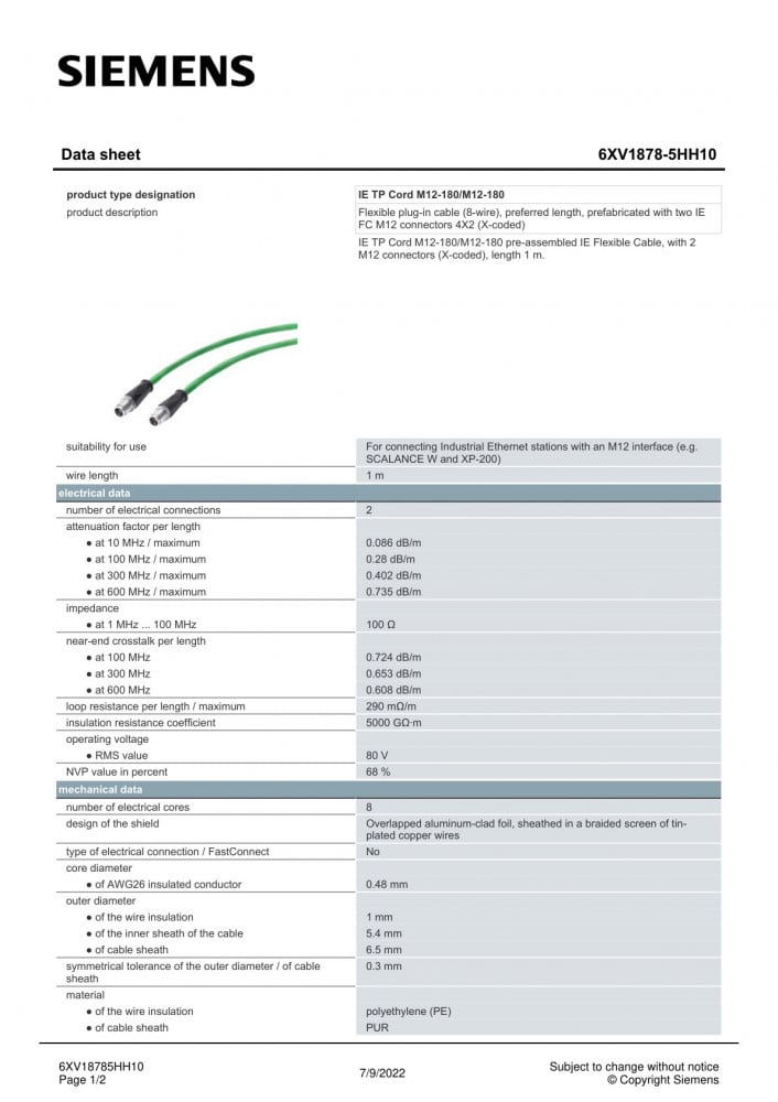 SIEMENS 6XV18785HH10 technical document page 1