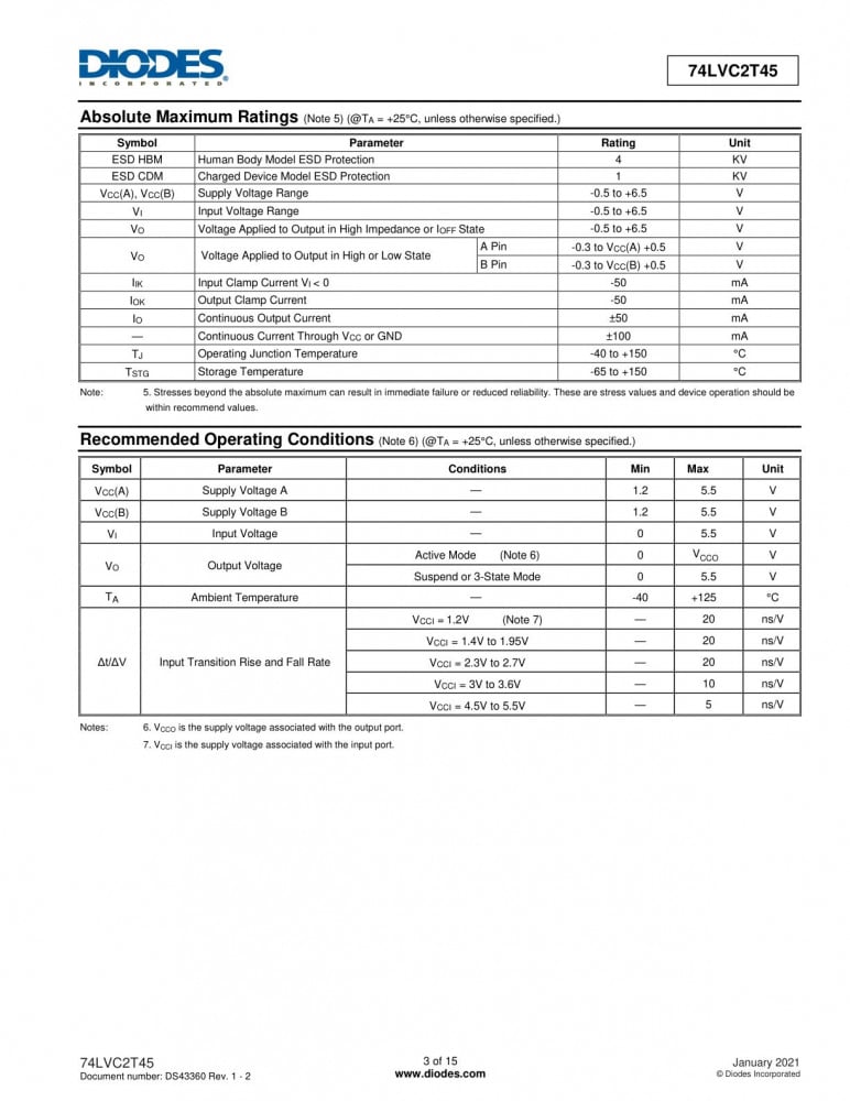 74LVC2T45RA3-7 datasheet page 3