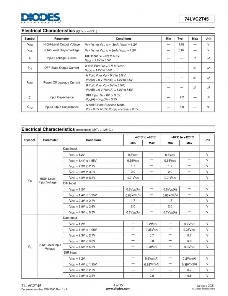 74LVC2T45RA3-7 datasheet page 4