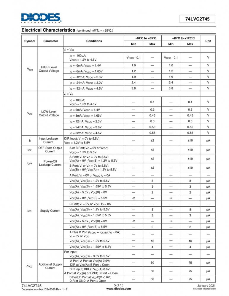 74LVC2T45RA3-7 datasheet page 5