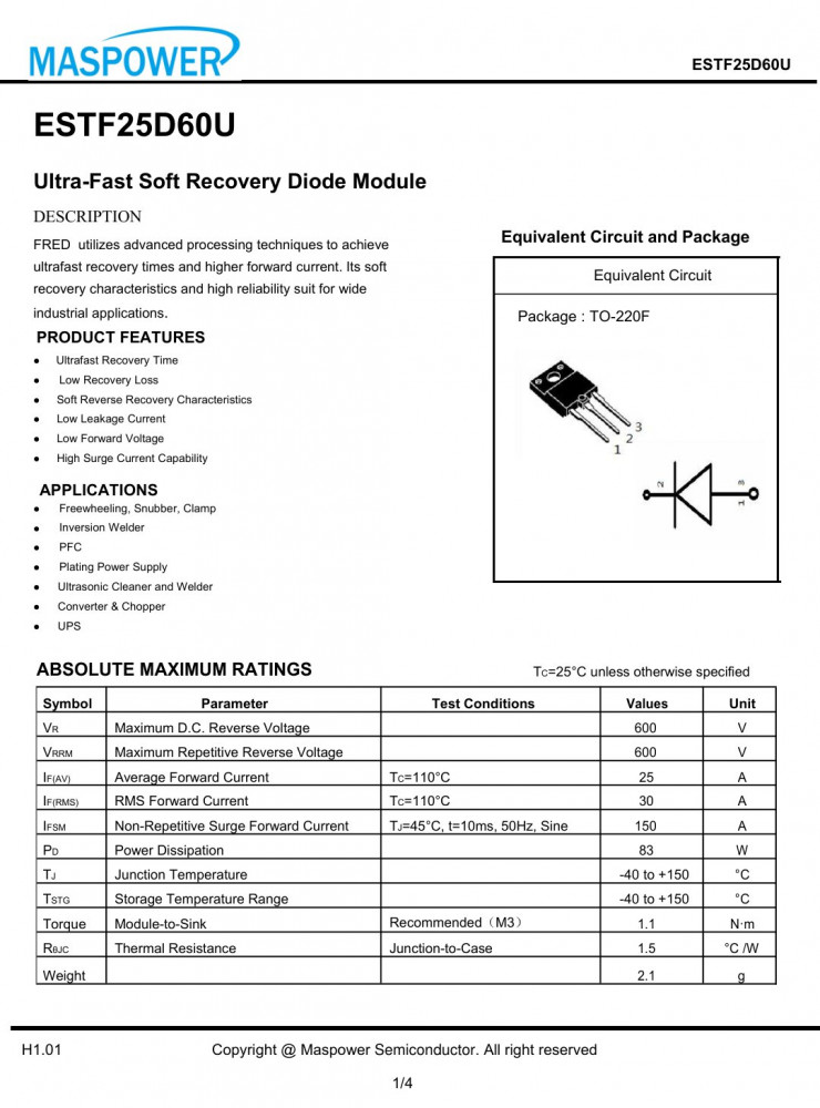 ESTF25D60U datasheet page 1
