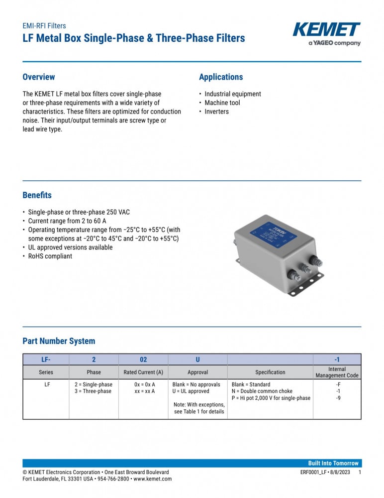 KEMET LF series datasheet page 1