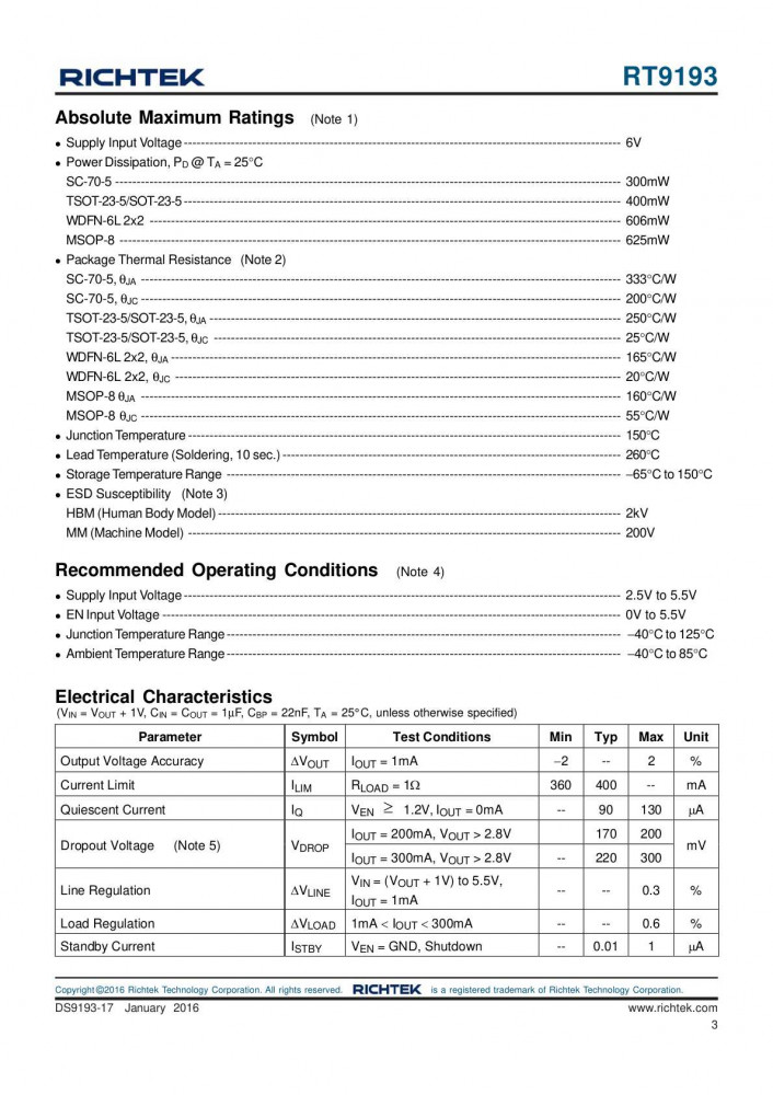 RT9193 datasheet page 3