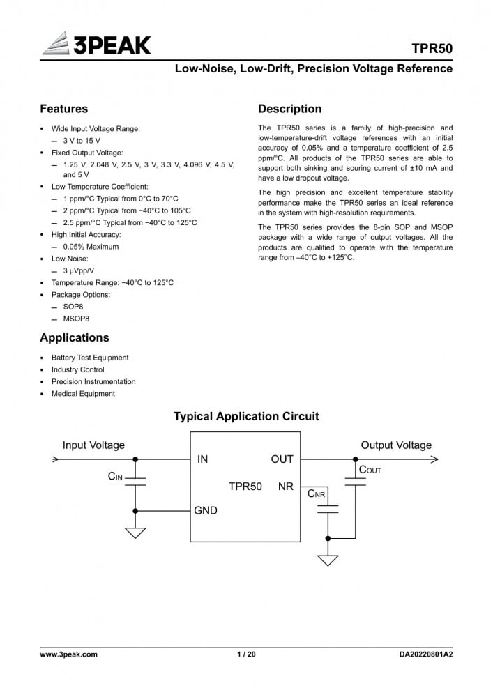 TPR5012-SO1R datasheet page 1