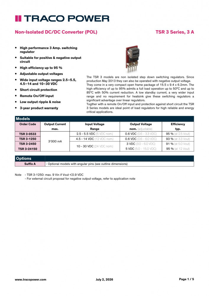 TSR 3-1250 datasheet page 1