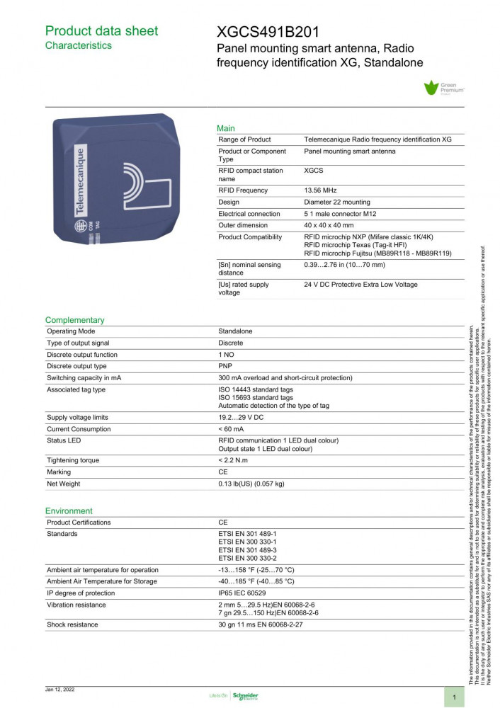 XGCS491B201 technical document page 1