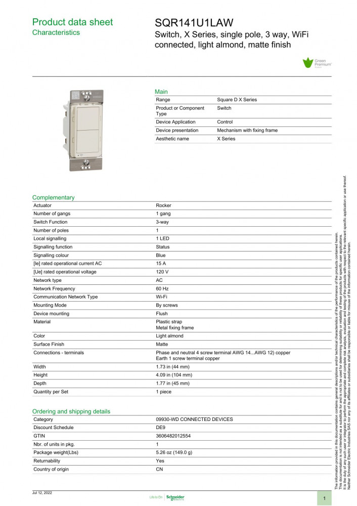 SQR141U1LAW technical document page 1