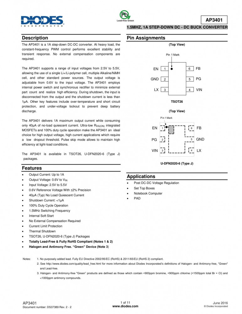 AP3401DNTR-G1 datasheet page 1