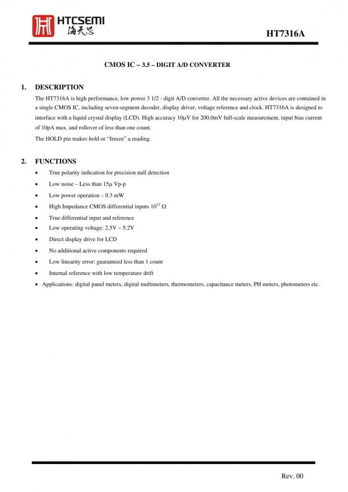 HT7316ARQZ datasheet page 1