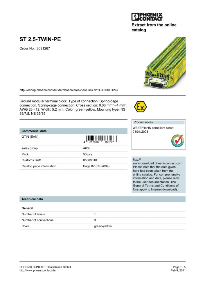 ST 2,5-TWIN-PE 3031267 technical document page 1