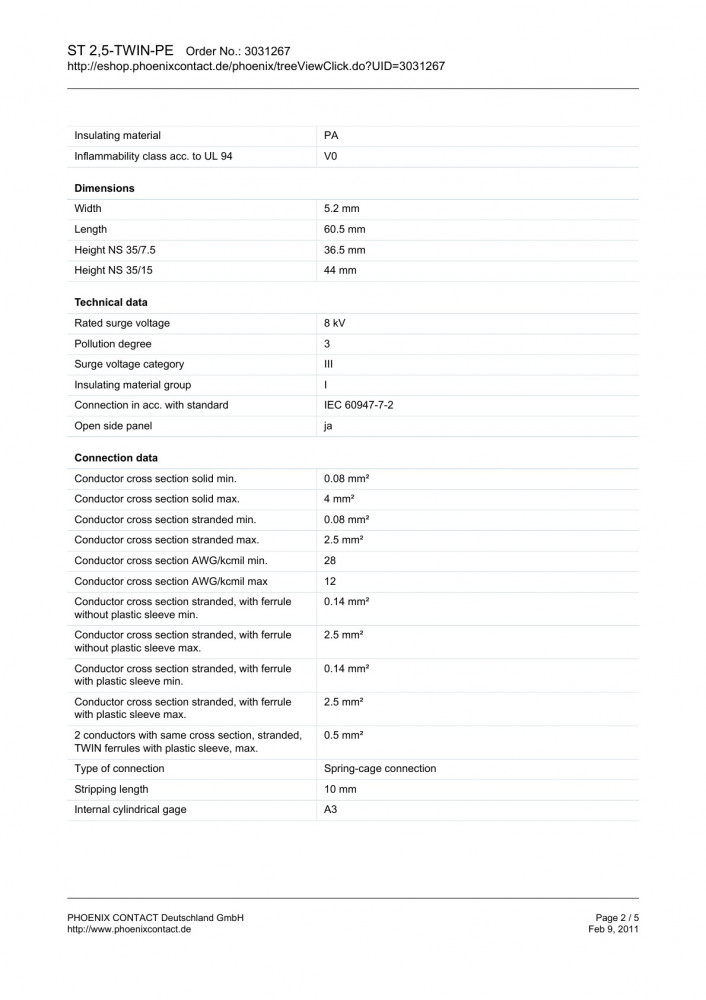 ST 2,5-TWIN-PE 3031267 technical document page 2