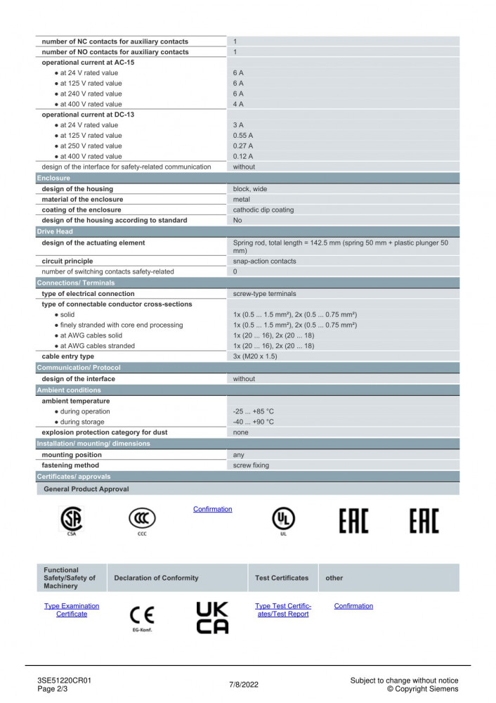SIEMENS 3SE51220CR01 technical document page 2