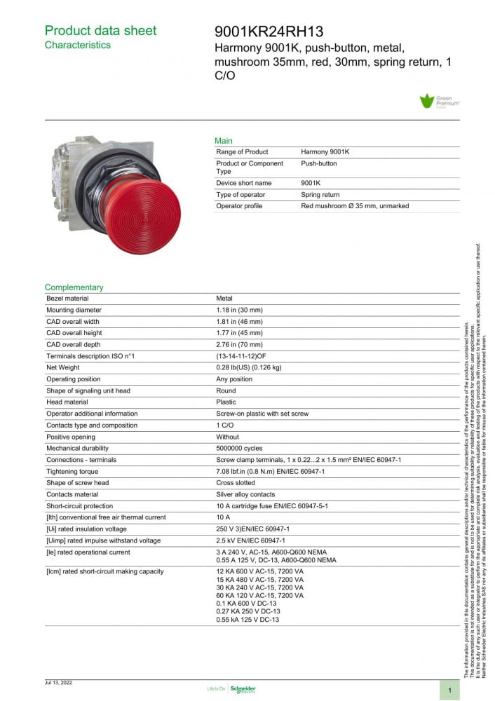 9001KR24RH13 technical document page 1