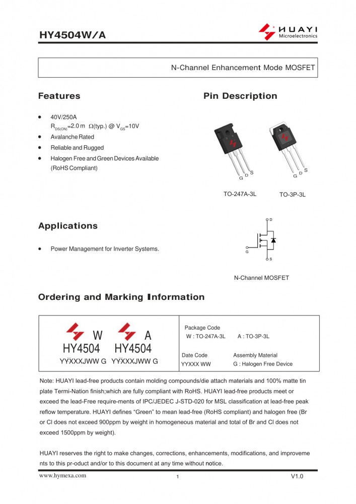 HY4504W datasheet page 1