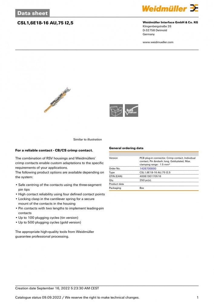 WEIDMULLER 1426700000 technical document page 1