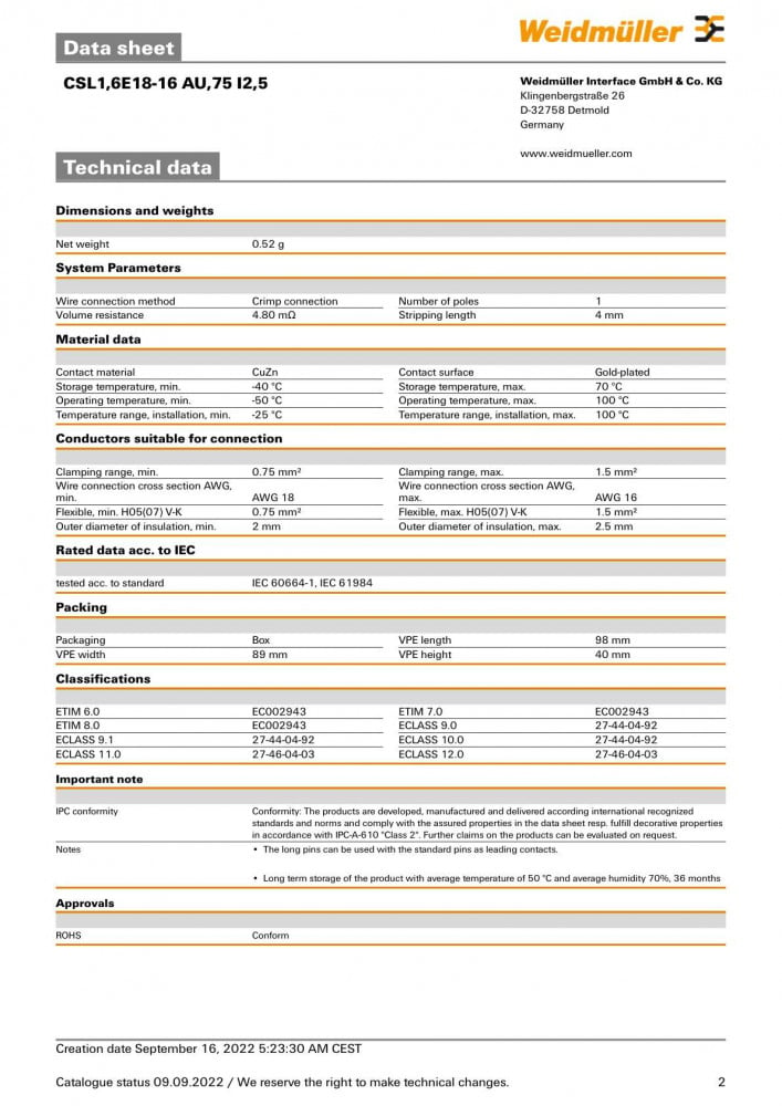 WEIDMULLER 1426700000 technical document page 2