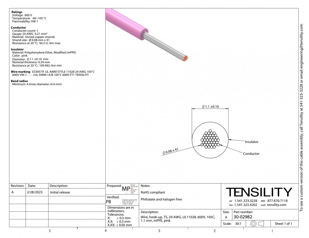 30-02982 wire product specification drawing