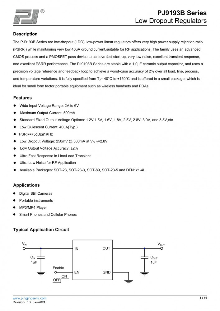 PJ9193B datasheet page 1