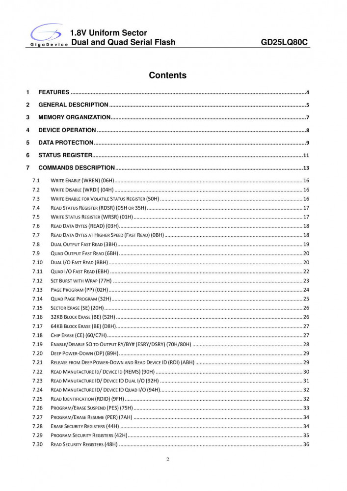 GD25LQ80C datasheet page 2