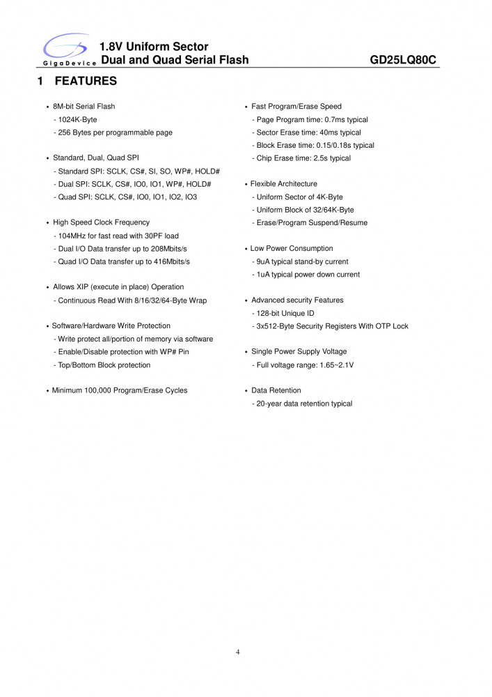 GD25LQ80C datasheet page 4