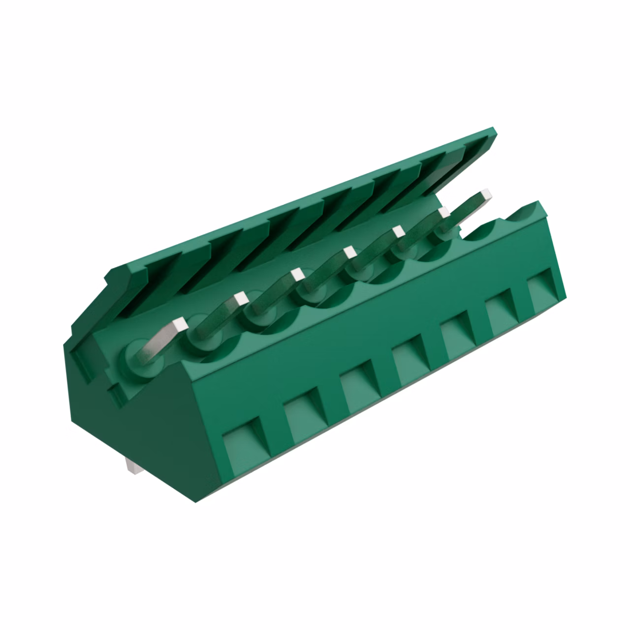 5.00mm Pitch Eurostyle 45° Angle PCB Header, Open Ends, 7 Circuits, Green for sale