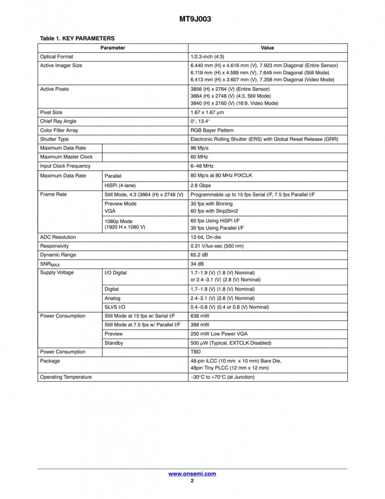 MT9J003 datasheet page 3
